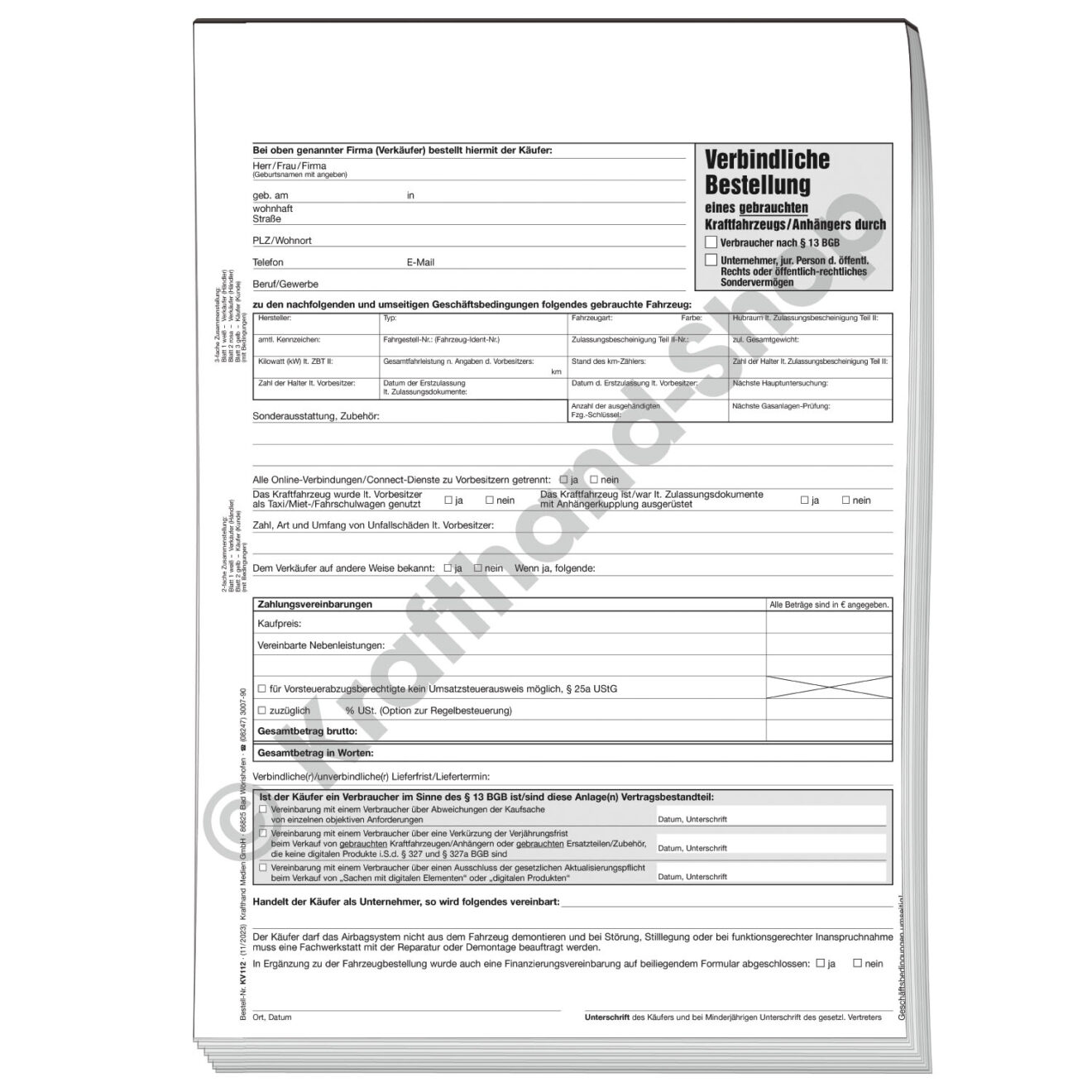 Neuwagen-/ Gebrauchtwagen-Formulare - PDF - Krafthand Shop