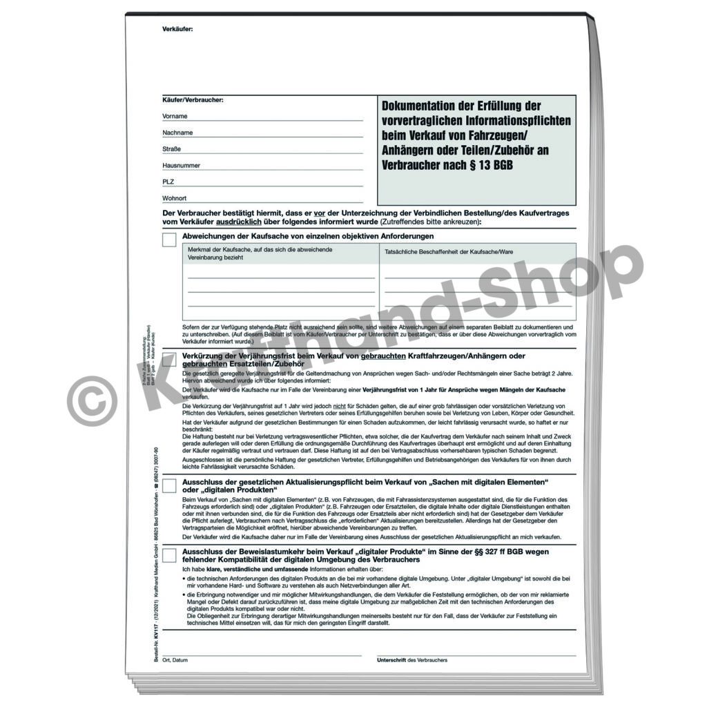 Neuwagen-/ Gebrauchtwagen-Formulare - PDF - Krafthand Shop